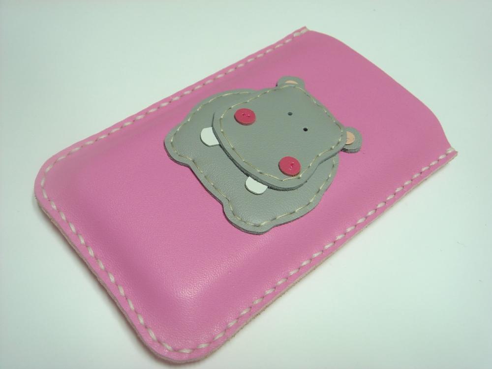 Hugo The Hippo Iphone Leather Case ( Pink And Grey ) on Luulla