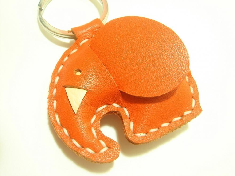 Leather Keychain - Laura The Orange Elephant Leather Charm on Luulla
