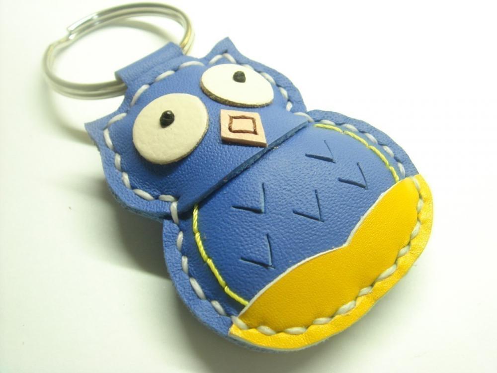 Fiona The Owl Leather Keychain ( Blue ) on Luulla