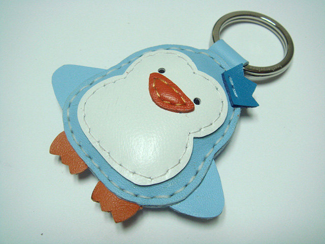 Leather Keychain - Perry The Penguin Leather Charm ( Light Blue ) on Luulla